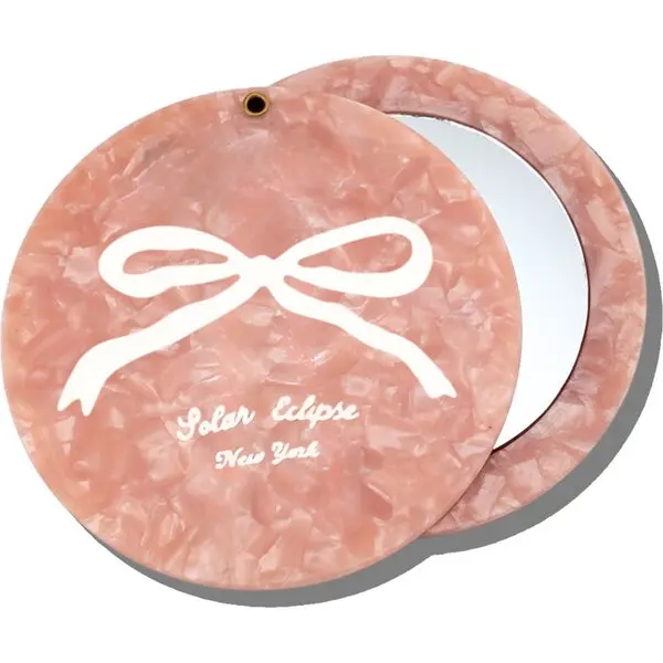 SOLAR ECLIPSE Hand Painted Vintage Ballet Bow Compact Mirror - Pink