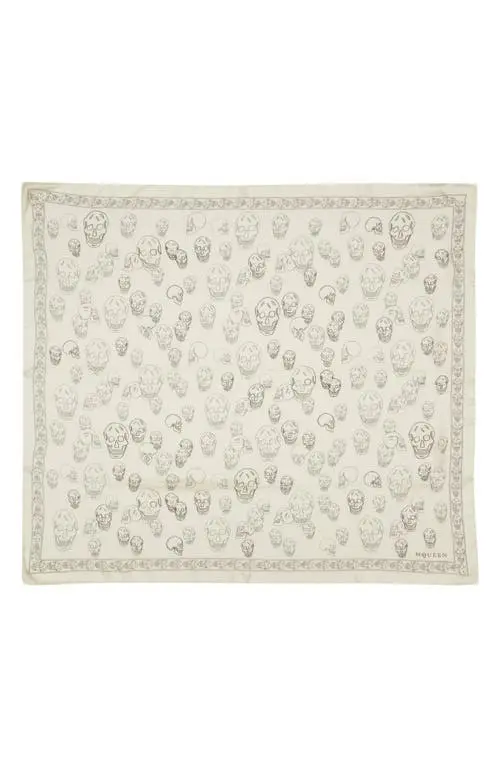 Alexander McQueen Hand Painted Skull Silk Chiffon Square Scarf - Ivory/black