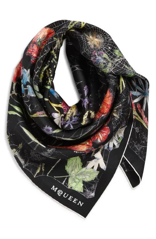 Alexander McQueen Spider Floral Silk Twill Square Scarf