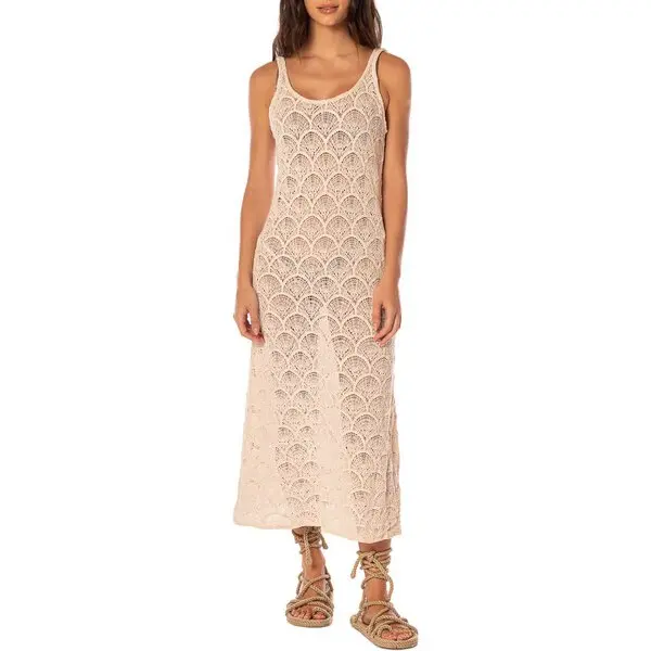 MAAJI Wavy Shell Quartz Crochet Cover-up Dress - Beige Overflow