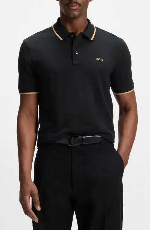 BOSS Parlay Tipped Cotton Polo - Black