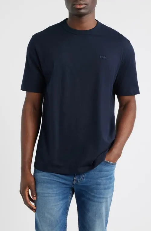 BOSS Taut Solid Cotton Logo T-shirt - Dark Blue