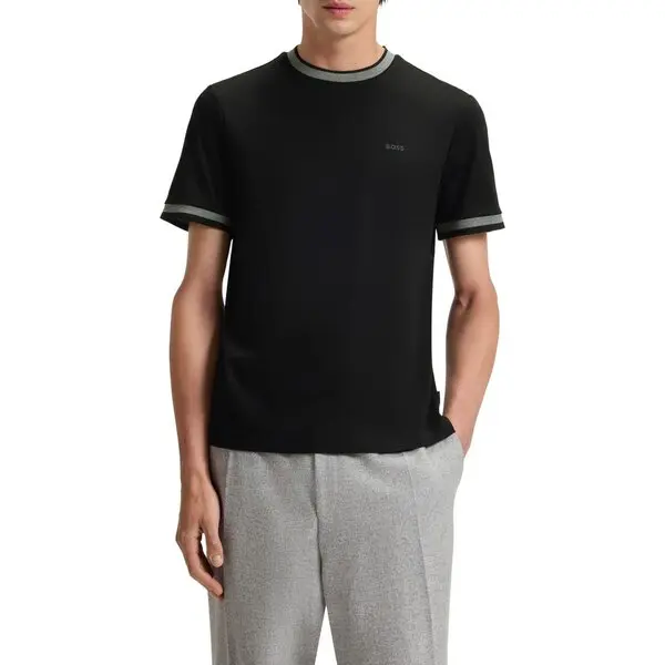BOSS Tessler Slim Fit Cotton Ringer T-shirt - Black