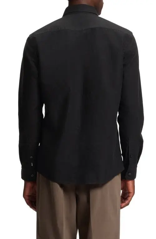 BOSS Roan Slim Fit Solid Cotton Button-down Shirt - Black