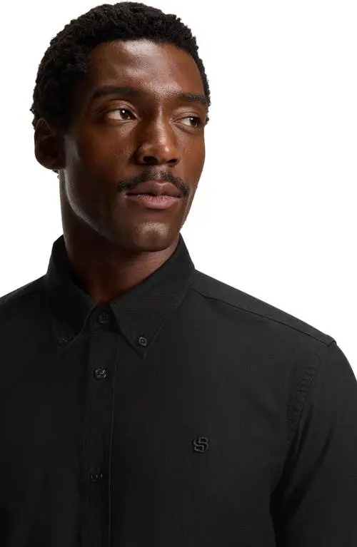 BOSS Roan Slim Fit Solid Cotton Button-down Shirt - Black