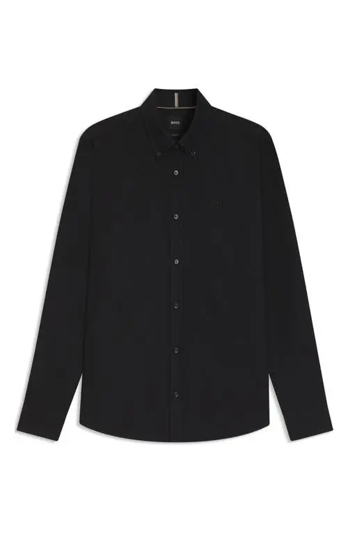 BOSS Roan Slim Fit Solid Cotton Button-down Shirt - Black