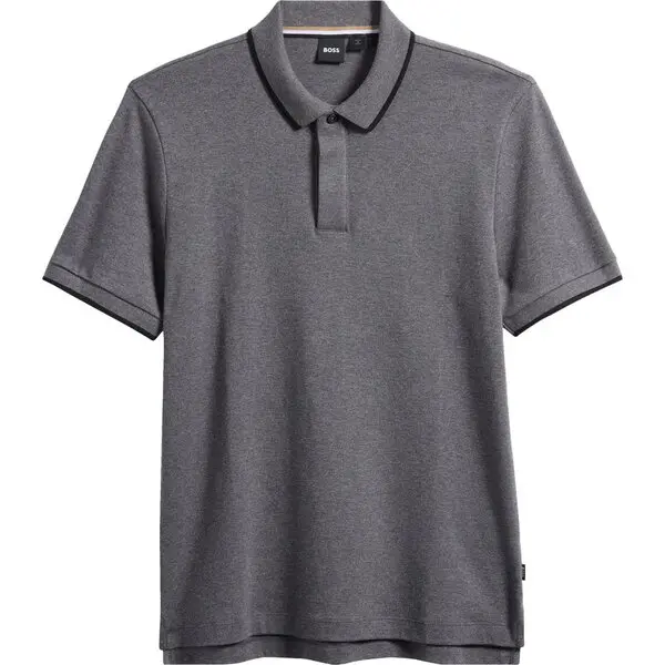 BOSS Parlay Tipped Cotton Polo - Medium Grey
