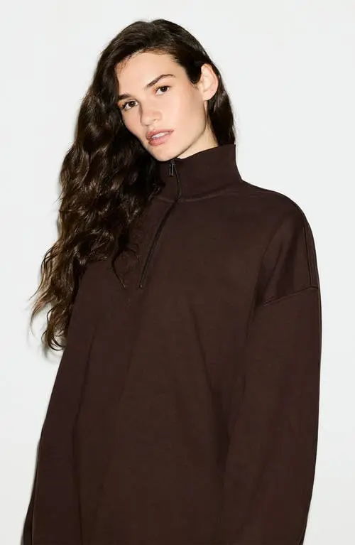 SKIMS Slouchy Half Zip Pullover - Espresso