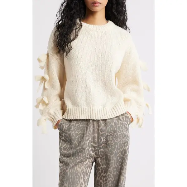 PETAL & PUP Tie Sleeve Sweater - Ivory