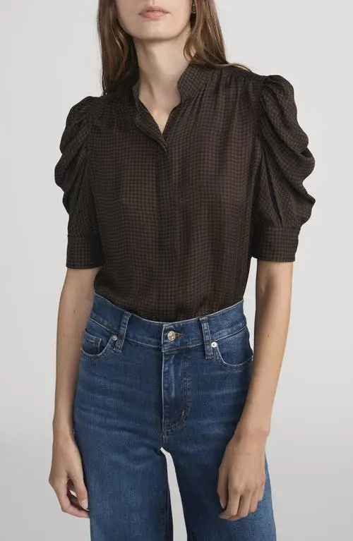 FRAME Houndstooth Gillian Silk Button-up Shirt
