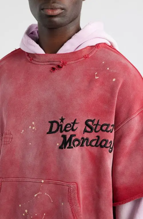 DIET STARTS MONDAY Double Layer Distressed Hoodie