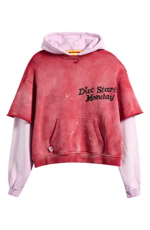DIET STARTS MONDAY Double Layer Distressed Hoodie