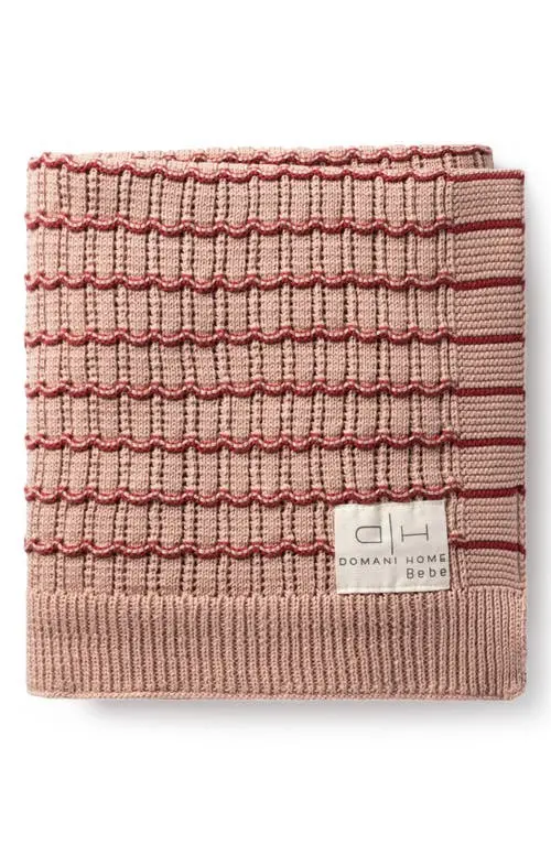 DOMANI HOME Scallop Stripe Pointelle Cotton Knit Baby Blanket - Blush