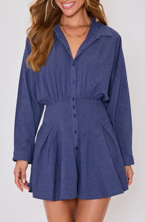 VICI Taylor Stripe Long Sleeve Mini Shirtdress - Navy/cream