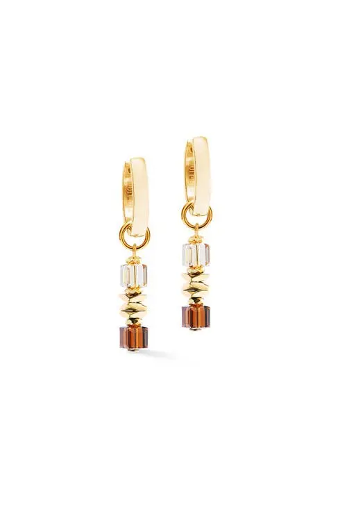 COEUR DE LION Wave Cube Flow Gold Hoop Earrings - Brown