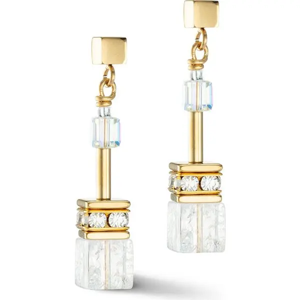 COEUR DE LION Geocube Iconic Nature Gold Earrings - White