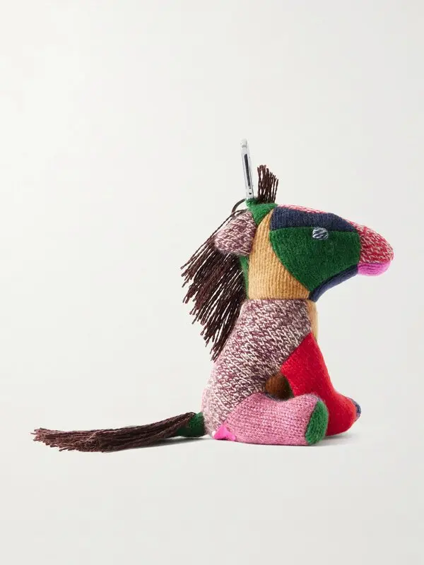 THE ELDER STATESMAN Pony Patchwork Cashmere Keychain - Pink