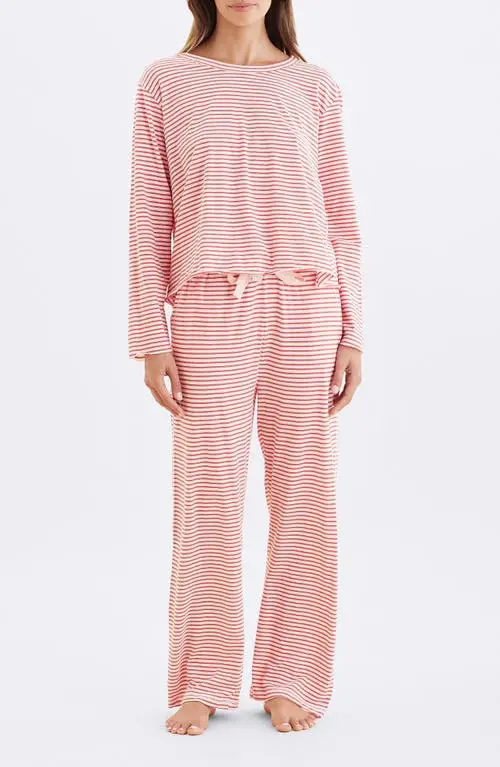 PAPINELLE Jada Stripe Organic Cotton Pajamas - Rosewater/red Stripe