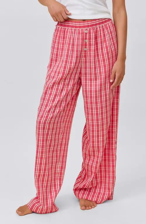 PAPINELLE Holiday Plaid Cotton Sateen Pajama Pants - Berry Red
