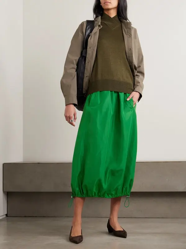 Tibi Gathered Shell Midi Skirt