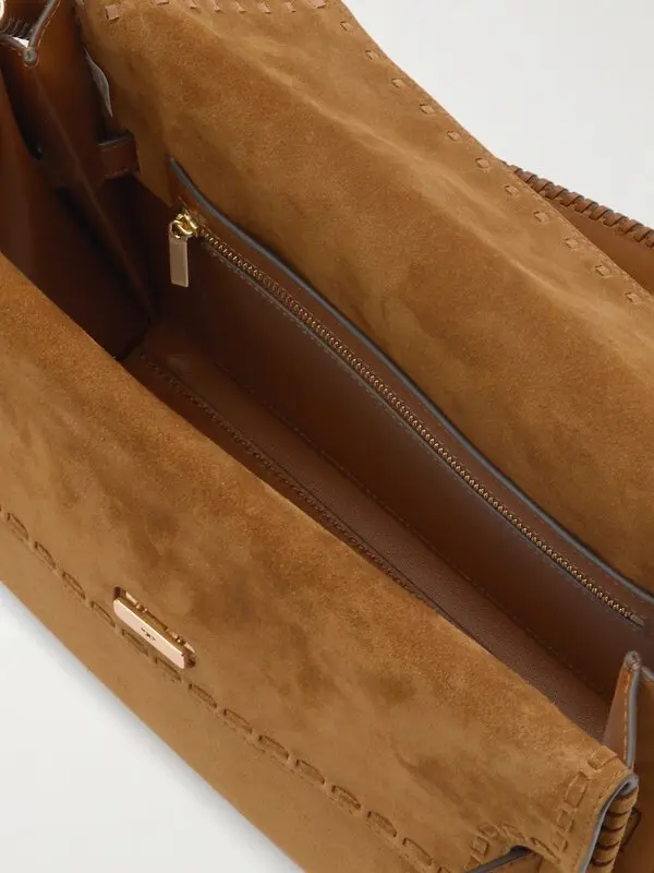 Tory Burch Lee Radziwill Large Leather-trimmed Shoulder Bag - Brown
