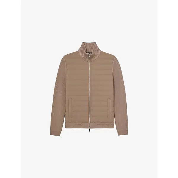 REISS Funnel Neck Quilted Jacket - Taupe Brown