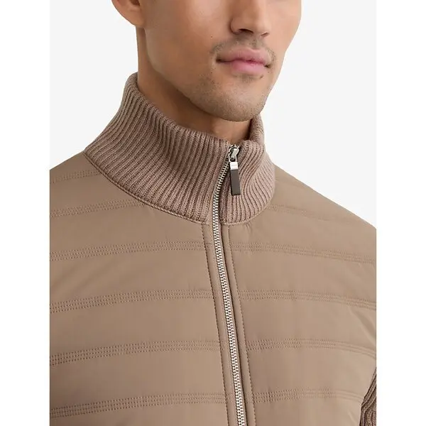 REISS Funnel Neck Quilted Jacket - Taupe Brown