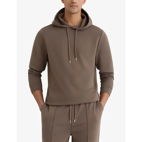 REISS Regular-fit Stretch-jersey Hoody - Light Brown