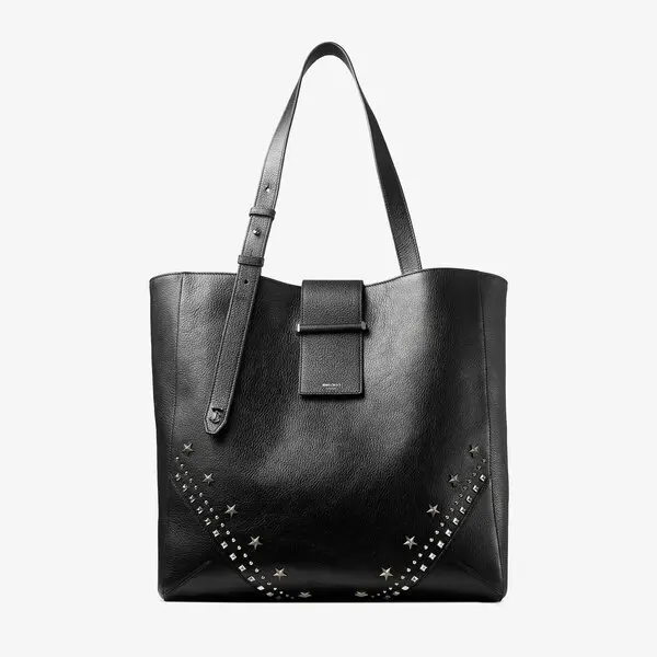 JIMMY CHOO Soft Grained Calf Skin Tote Bag With Textured Stars - Black