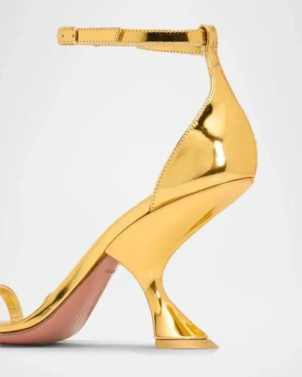 Amina Muaddi 90mm Taylor Metallic Leather Mule Pumps - Gold