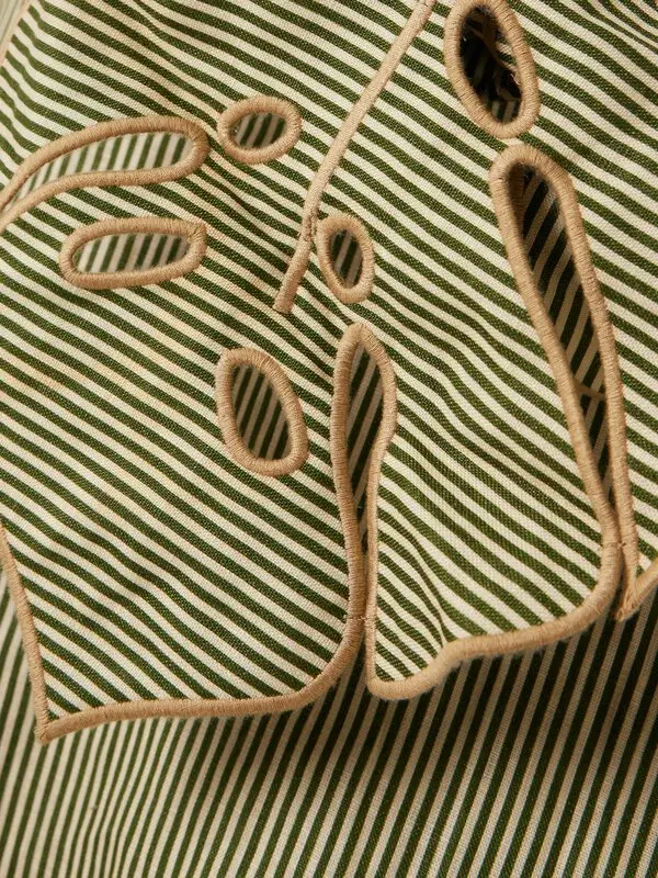 Farm Rio Appliquéd Striped Linen Midi Dress - Green