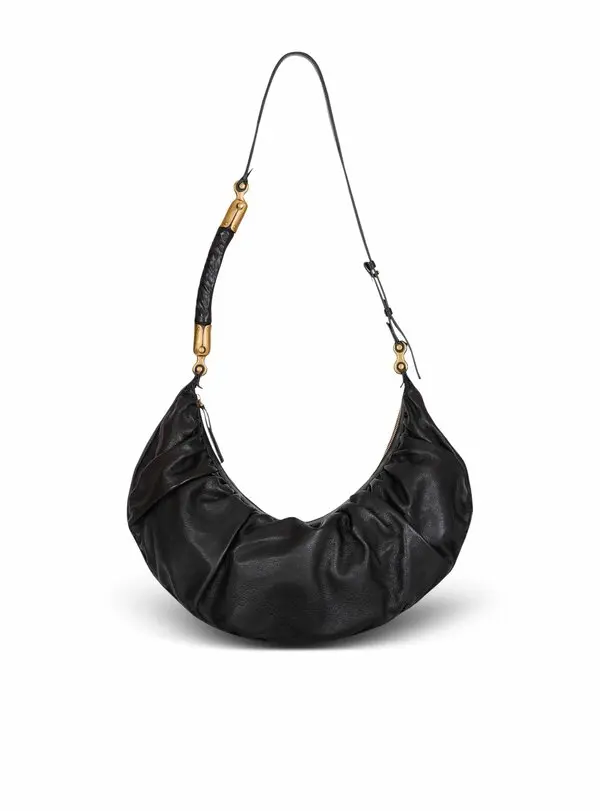 Balmain Ebene Hobo Bag In Calfskin Leather - Black