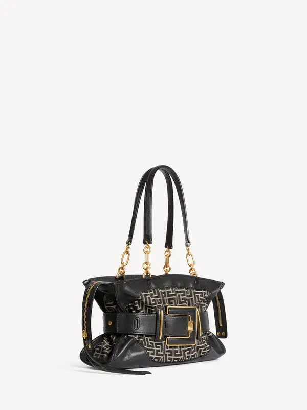 Balmain Leather And Monogram Jacquard Anthem Bag - Black