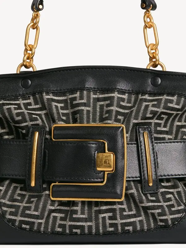Balmain Leather And Monogram Jacquard Anthem Bag - Black