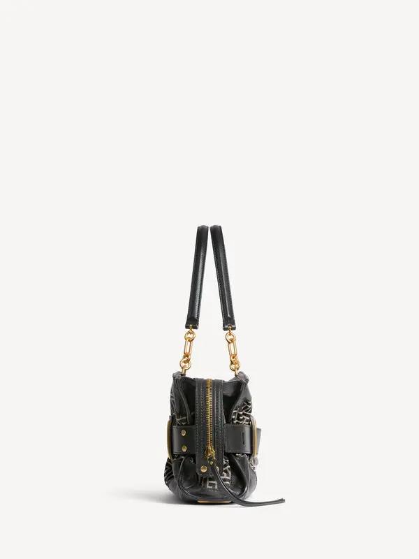 Balmain Leather And Monogram Jacquard Anthem Bag - Black