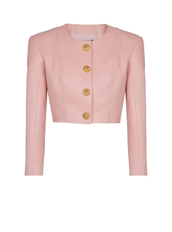 Balmain Cropped Lambskin Jacket - Pink