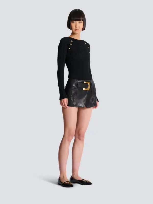 Balmain Belted Leather Mini Skirt