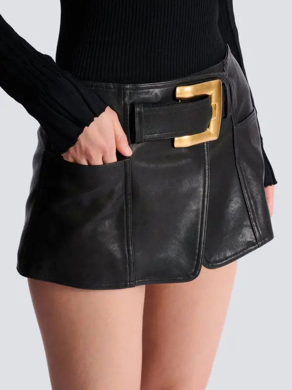 Balmain Belted Leather Mini Skirt