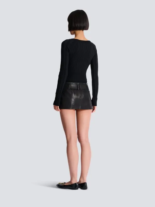 Balmain Belted Leather Mini Skirt