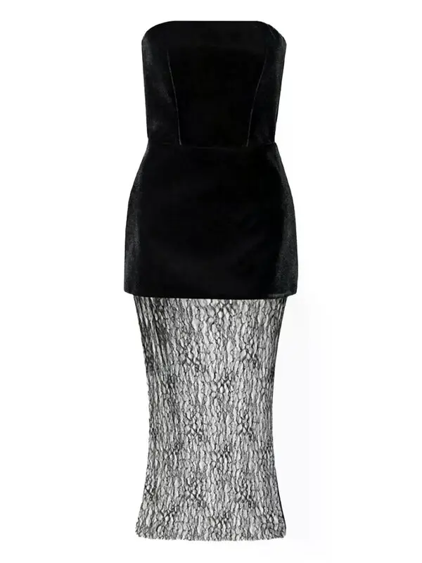 VESTIAIRE D'UN OISEAU LIBRE Velvet Lace Midi Dress - Black