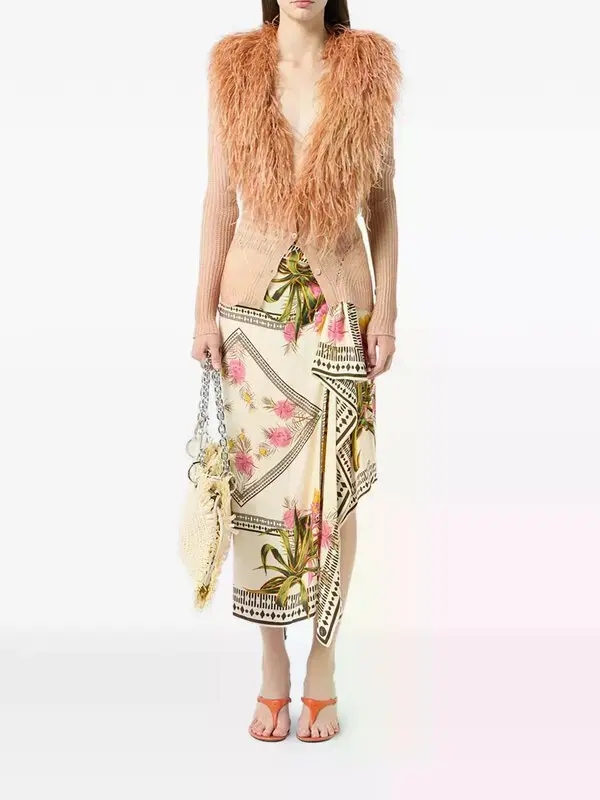 Blumarine Floral-print Asymmetric Skirt - Neutrals
