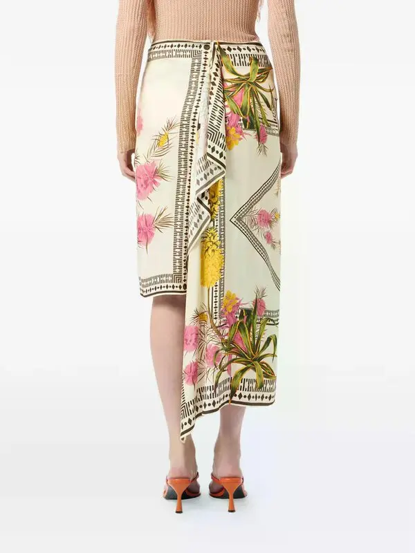 Blumarine Floral-print Asymmetric Skirt - Neutrals