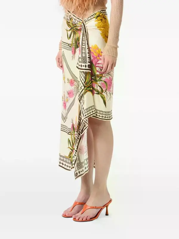 Blumarine Floral-print Asymmetric Skirt - Neutrals