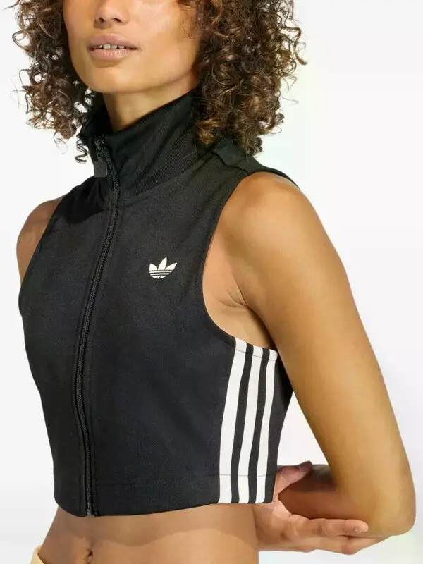 Adidas Logo Embroidered High Neck Zip Up Cropped Top