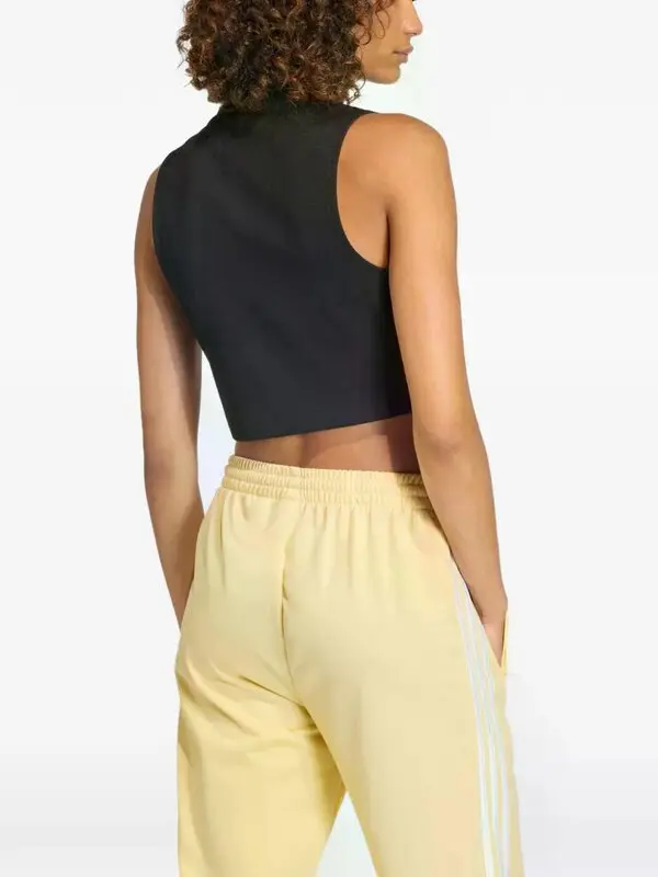 Adidas Logo Embroidered High Neck Zip Up Cropped Top