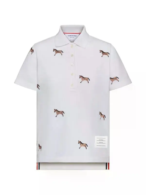 Thom Browne Horse-embroidered Polo Shirt - White