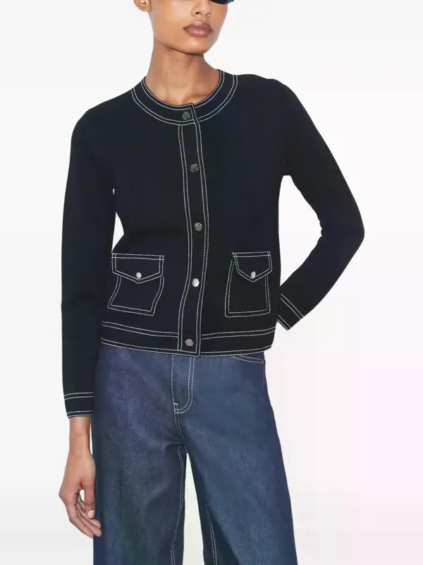 Tory Burch Topstitch Pocket Cardigan - Black