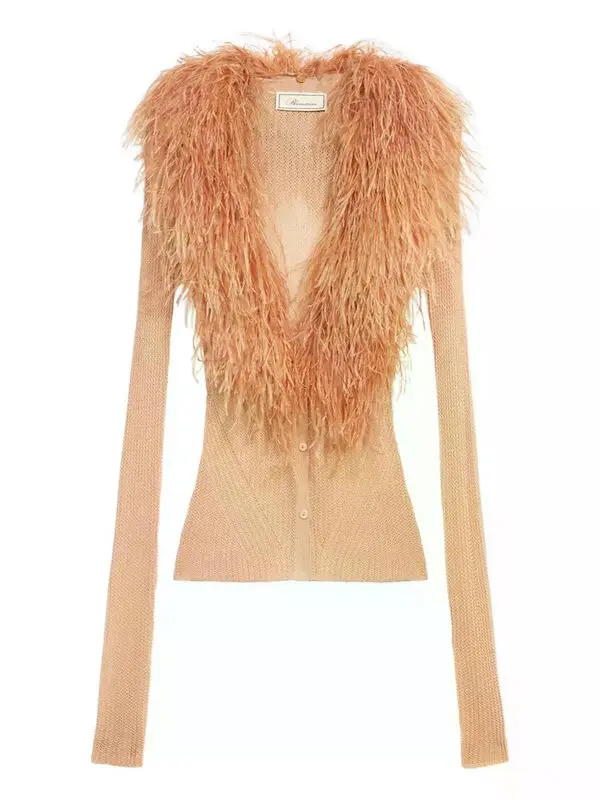 Blumarine Feather-collar V-neck Cardigan - Pink