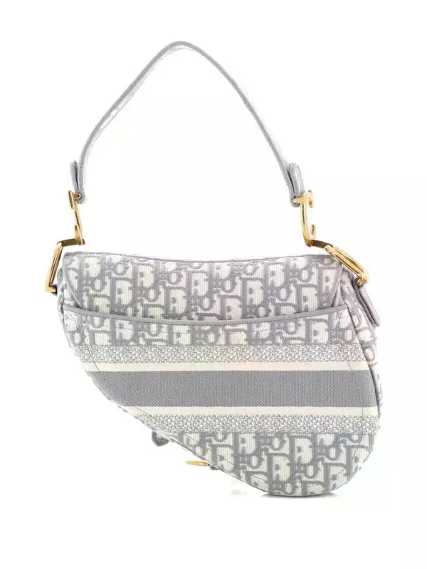 Dior Saddle Handbag Logo Embroidered Oblique Canvas Medium Shoulder Bag - Grey