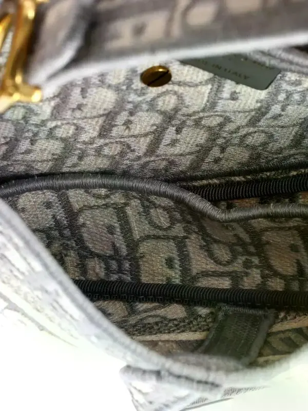 Dior Saddle Handbag Logo Embroidered Oblique Canvas Medium Shoulder Bag - Grey